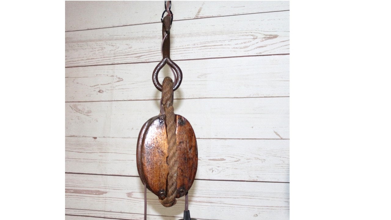 Vintage Wood and Rope Block/pulley Light - Etsy