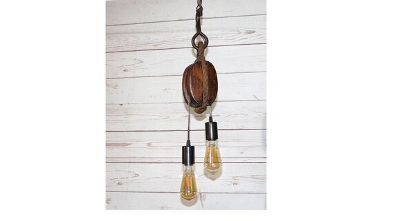 Vintage Wood and Rope Block/pulley Light - Etsy
