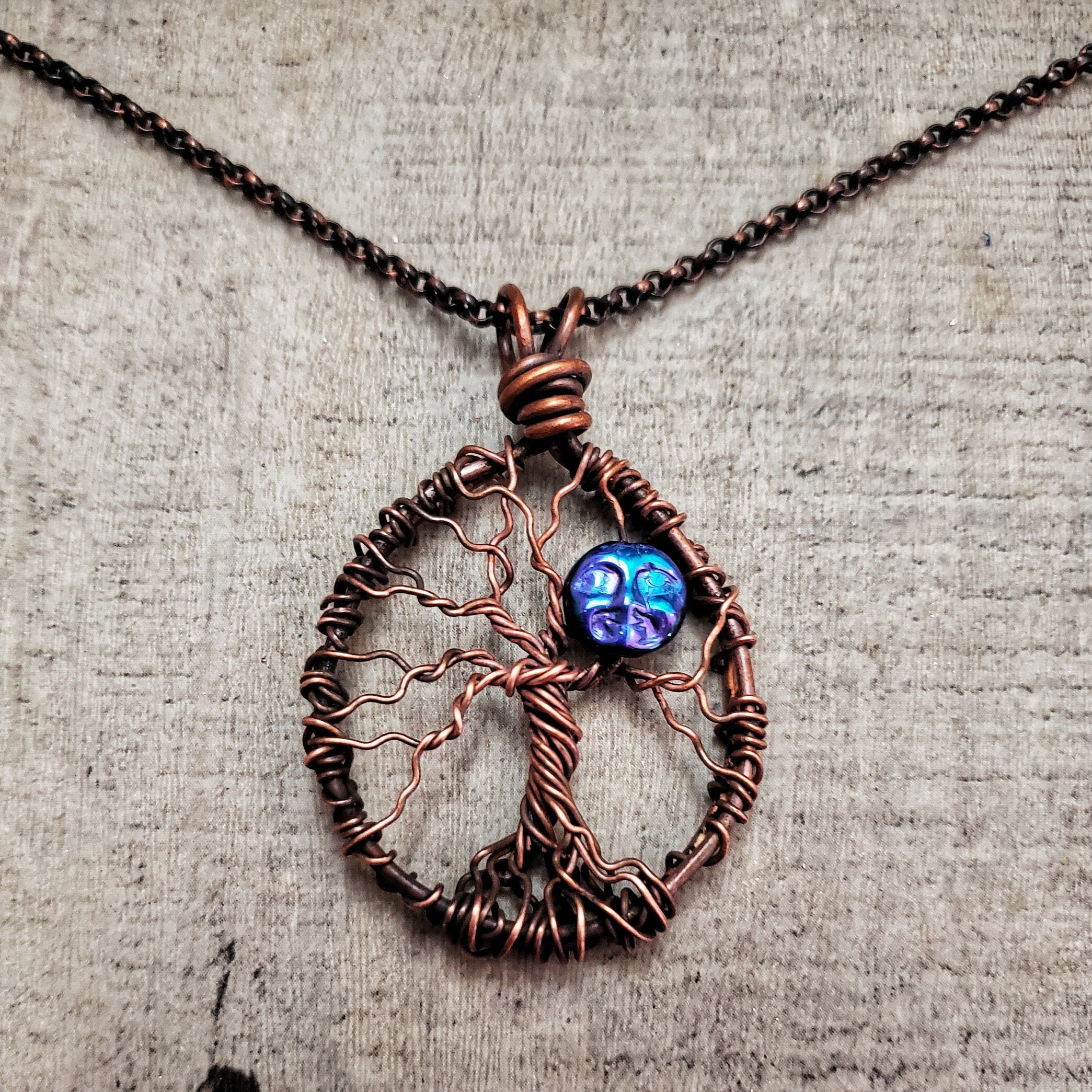 Copper Tree of Life Man in the Moon Wire Wrapped Pendant, Whimiscal ...