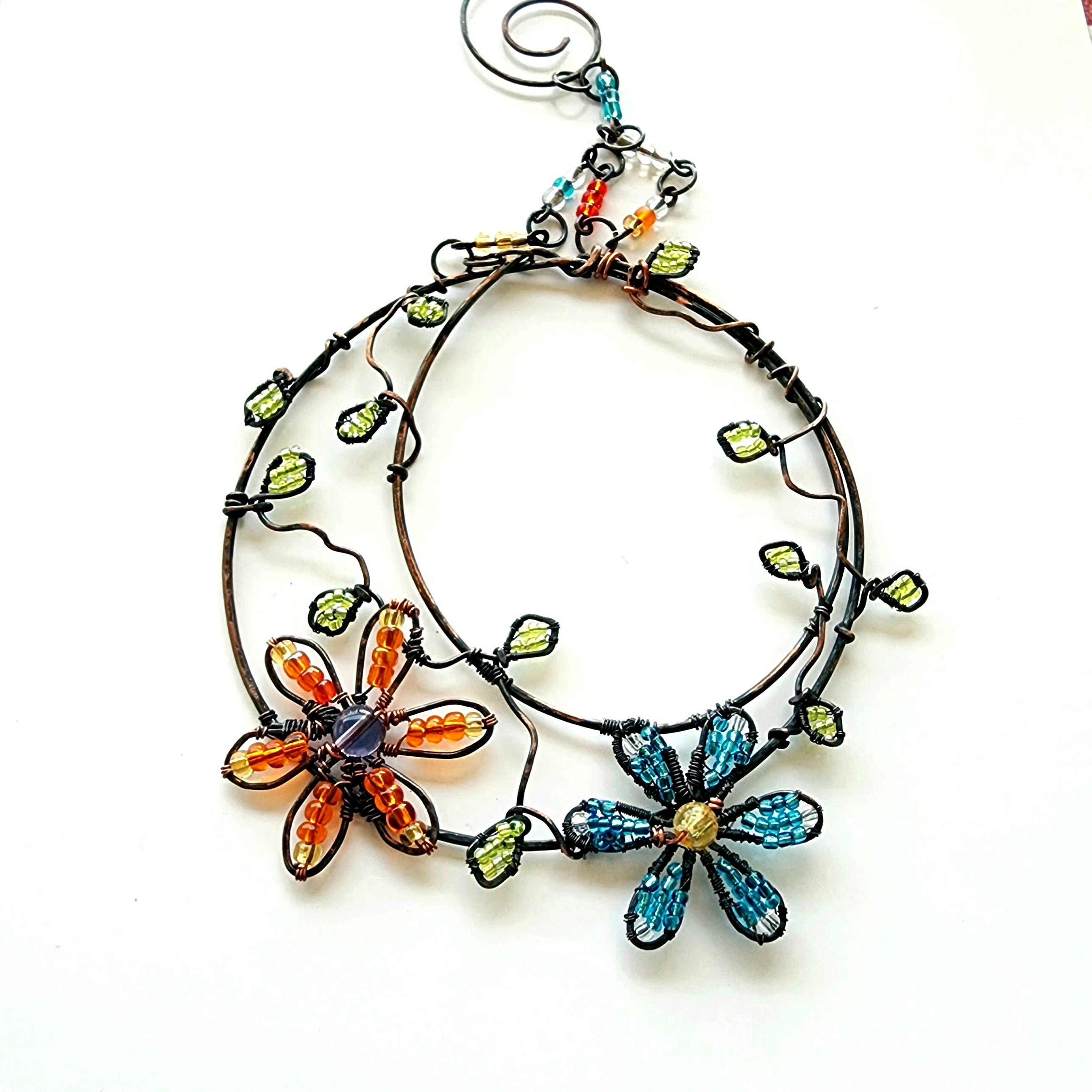 Moon and Flowers, Copper Suncatcher, Window Sun Catcher, Wire Wrap ...