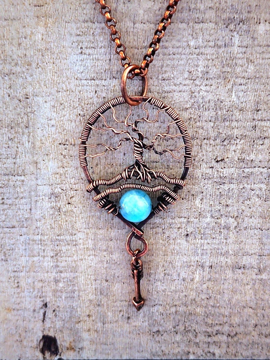 Copper Wire Wrap Tree Necklace, Artisan Stone Pendant, Rock Weave ...