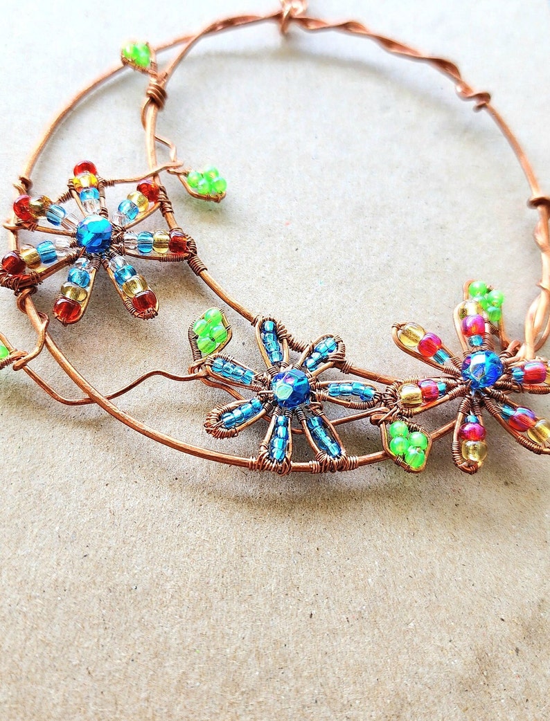 Moon and Flowers, Handmade Suncatcher, Window Sun Catcher, Copper Wire ...