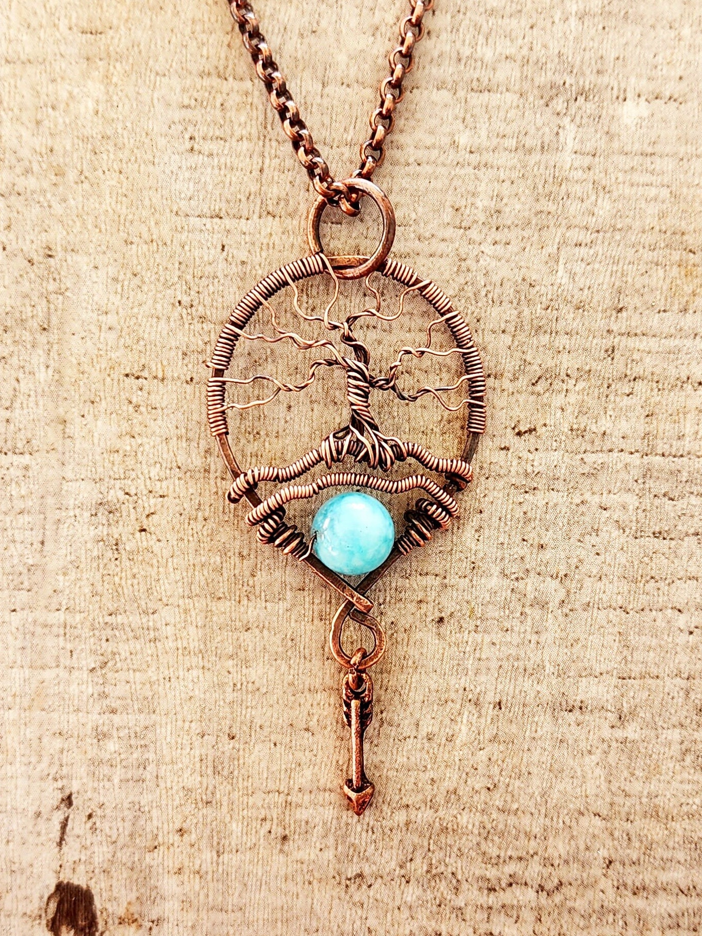 Copper Wire Wrap Tree Necklace, Artisan Stone Pendant, Rock Weave ...
