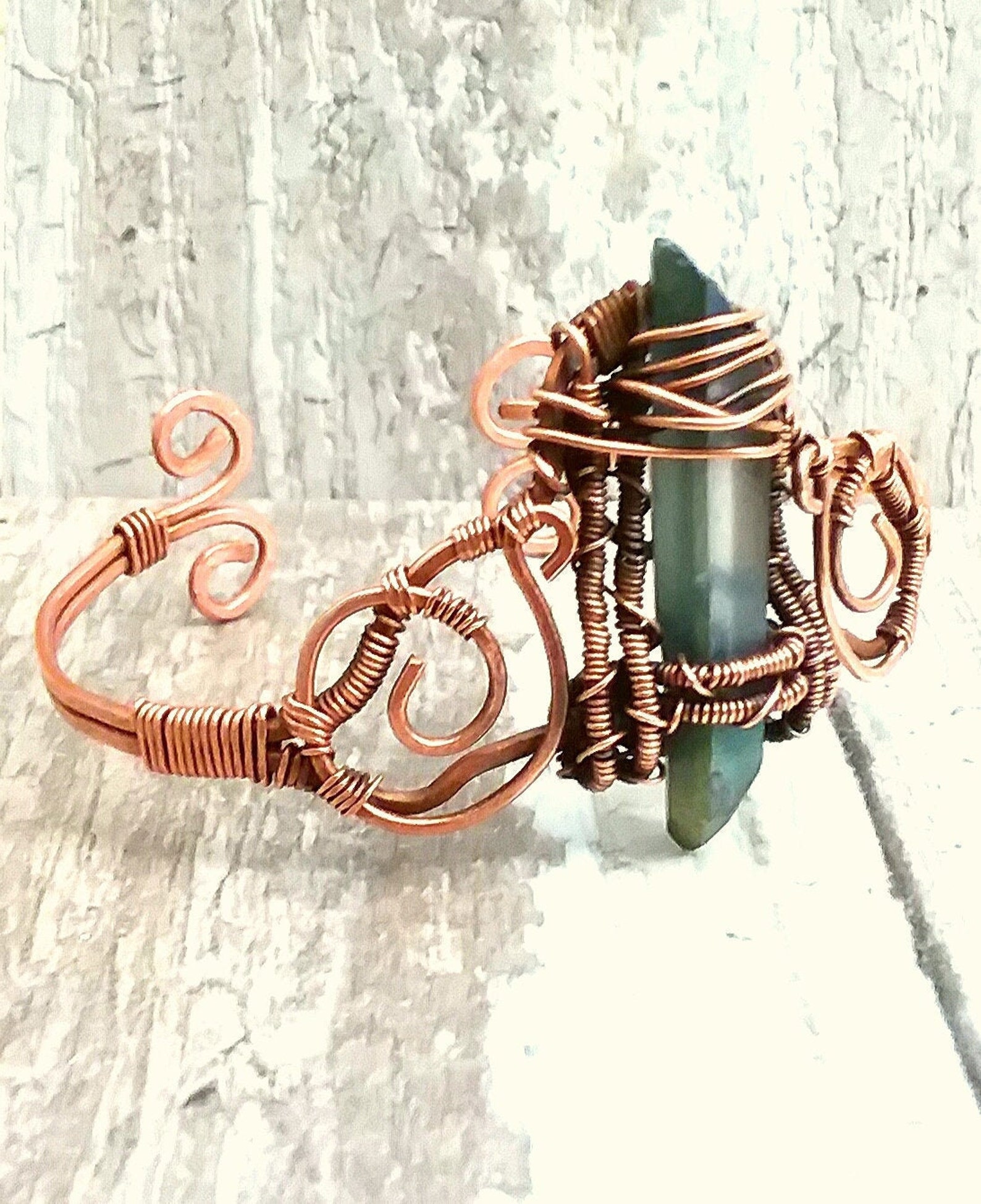Copper Wire Wrapped Cuff Bracelet adjustable quartz cuff | Etsy