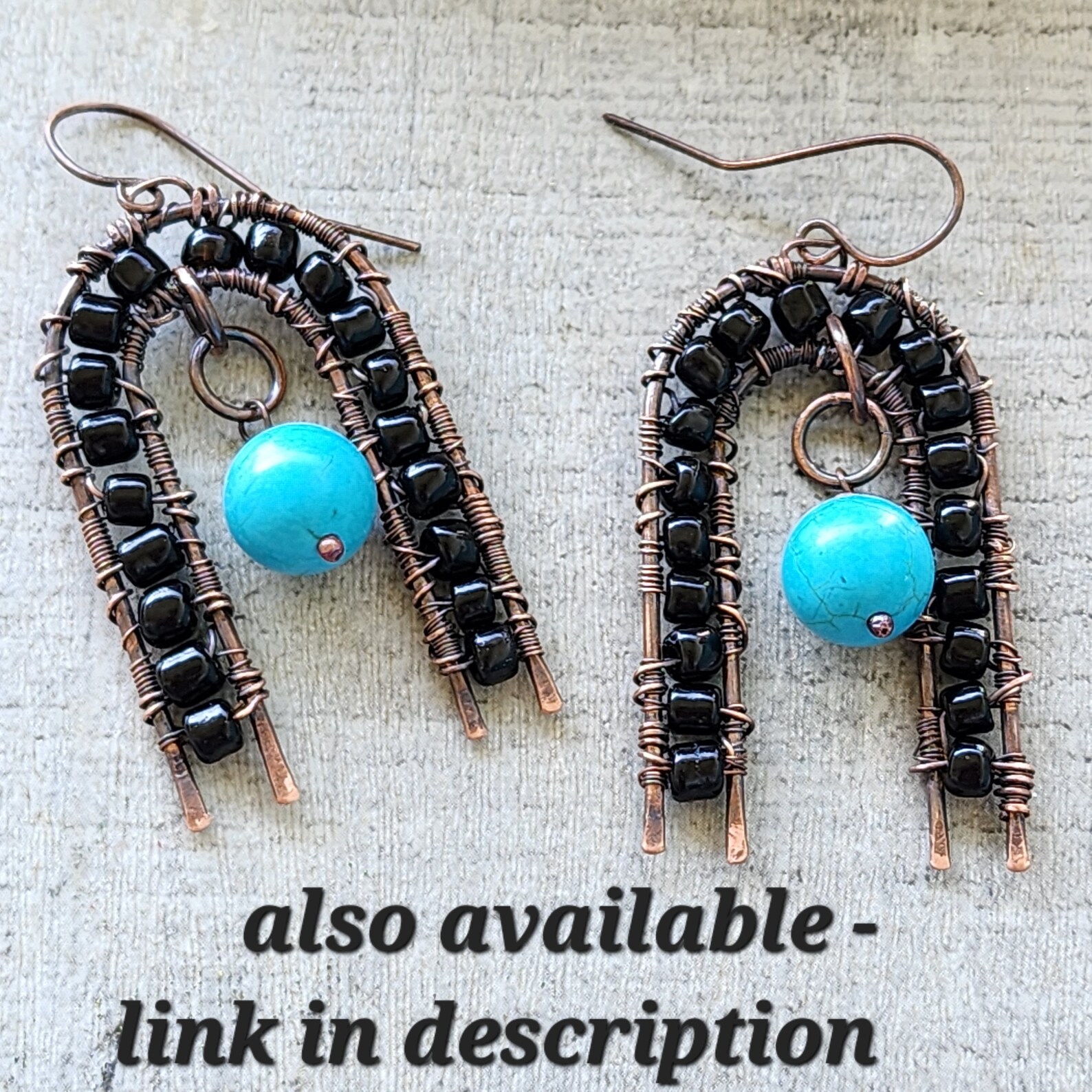 Arc Stone Bead Earrings, Geometric Wire Wrap, Colorful Statement, Funky ...