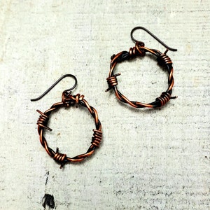 Copper Barbed Wire Wrapped Hoop Earrings handmade copper | Etsy
