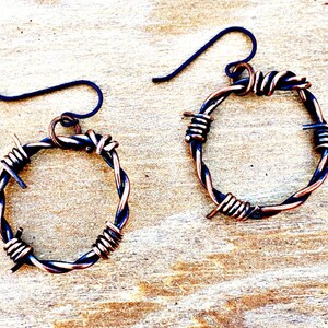 Copper Barbed Wire Wrapped Hoop Earrings, Handmade Unique Jewelry ...