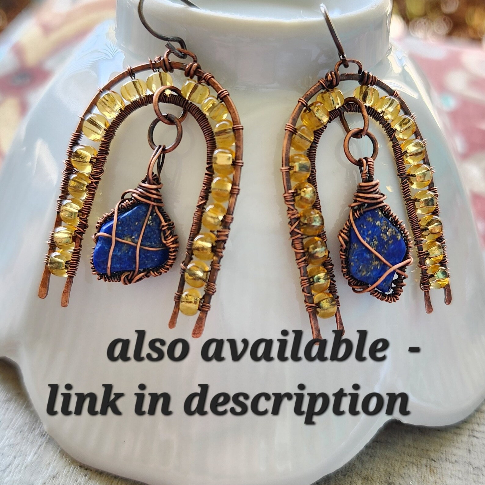 Arc Stone Bead Earrings, Geometric Wire Wrap, Colorful Statement, Funky ...