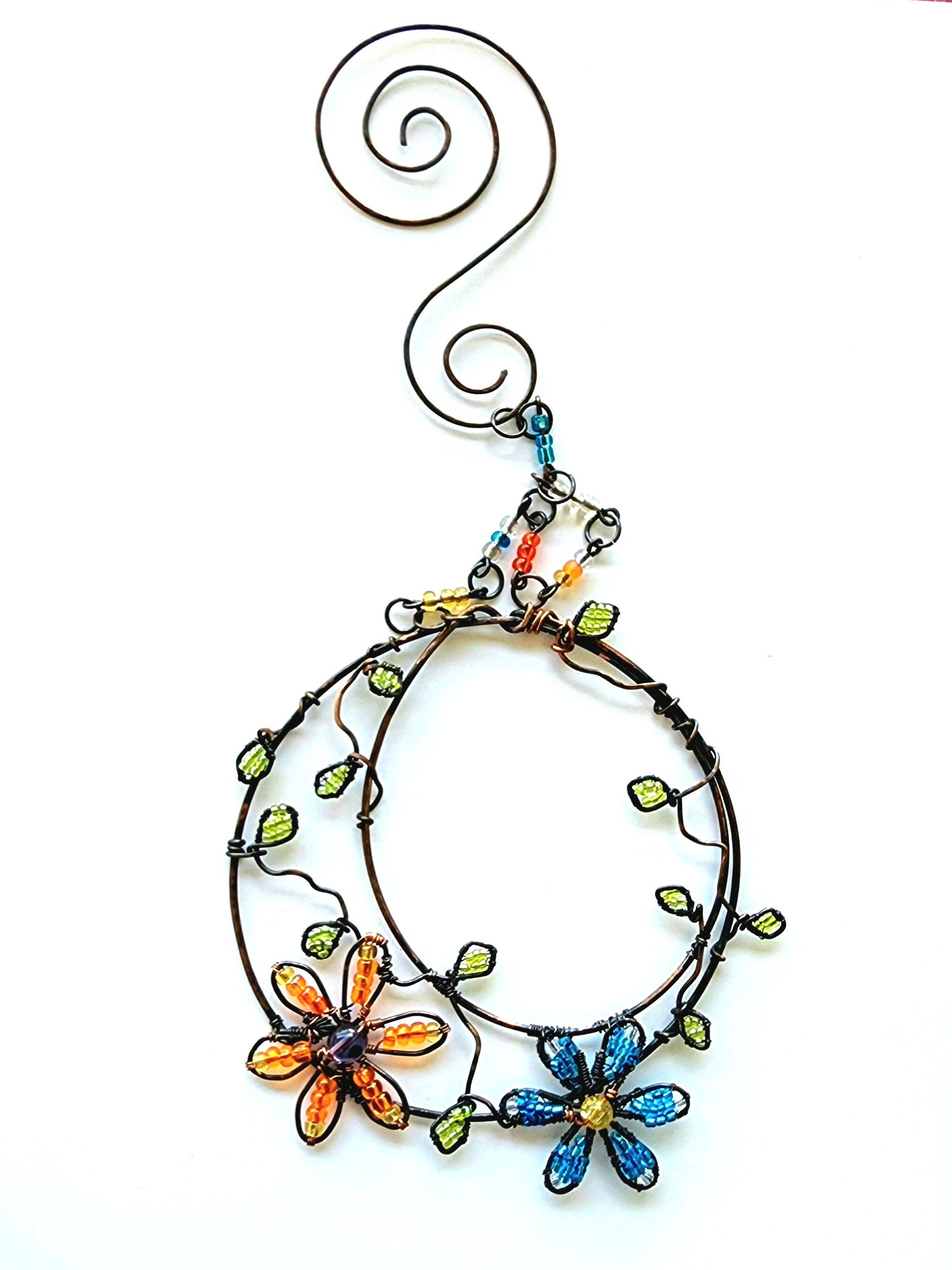 Moon and Flowers, Copper Suncatcher, Window Sun Catcher, Wire Wrap ...