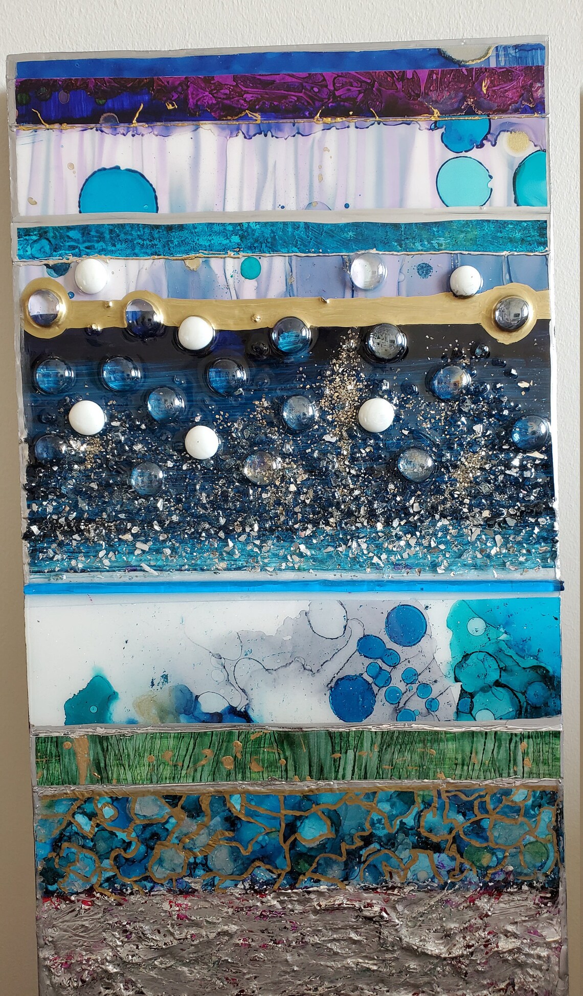 SOLD Abstract Collage Resin Mixed Media Art W Glass Rods & Crushed ...