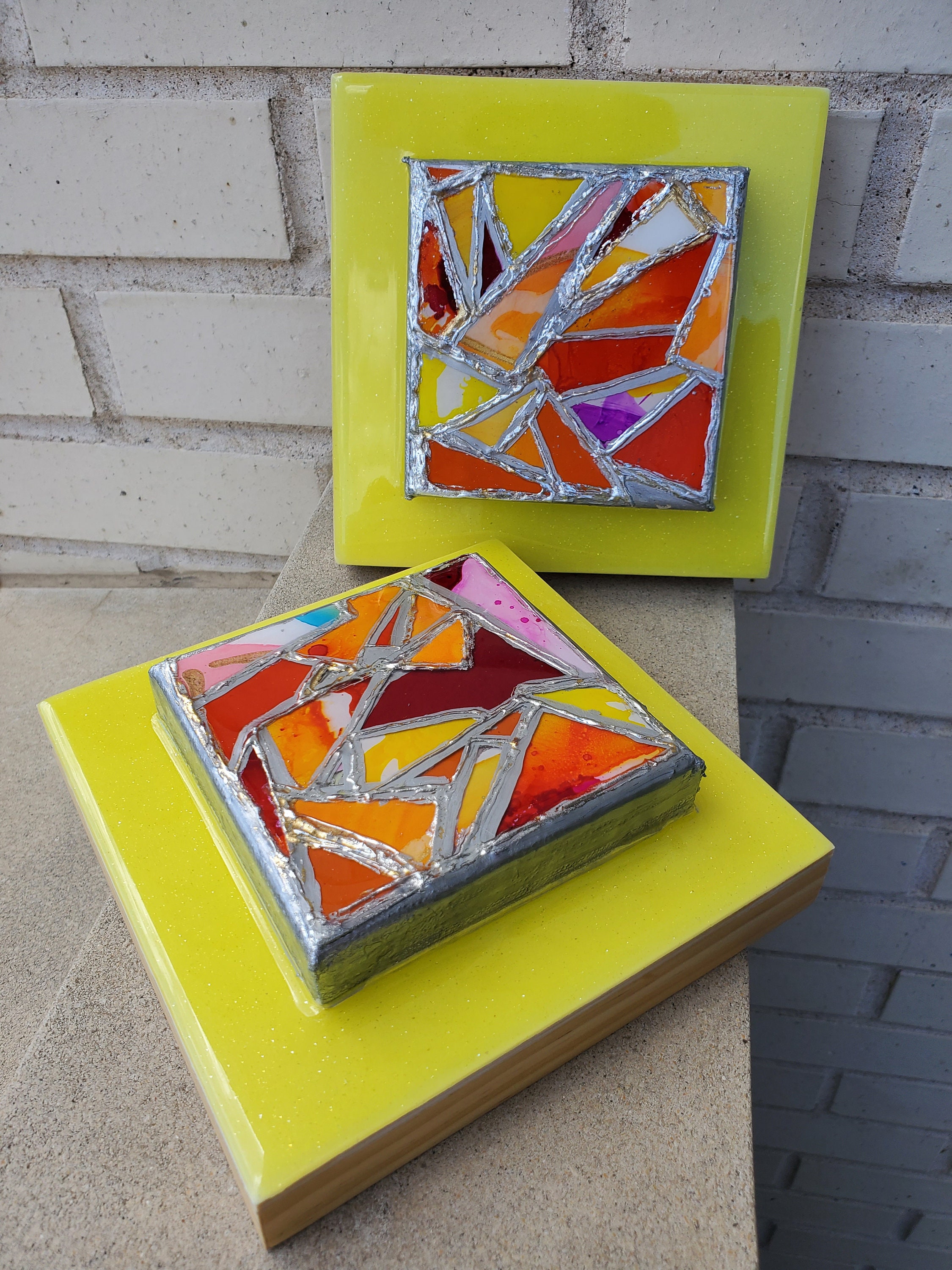 Abstract Resin Collage Multi Stacked Art in Yellow Orange | Etsy