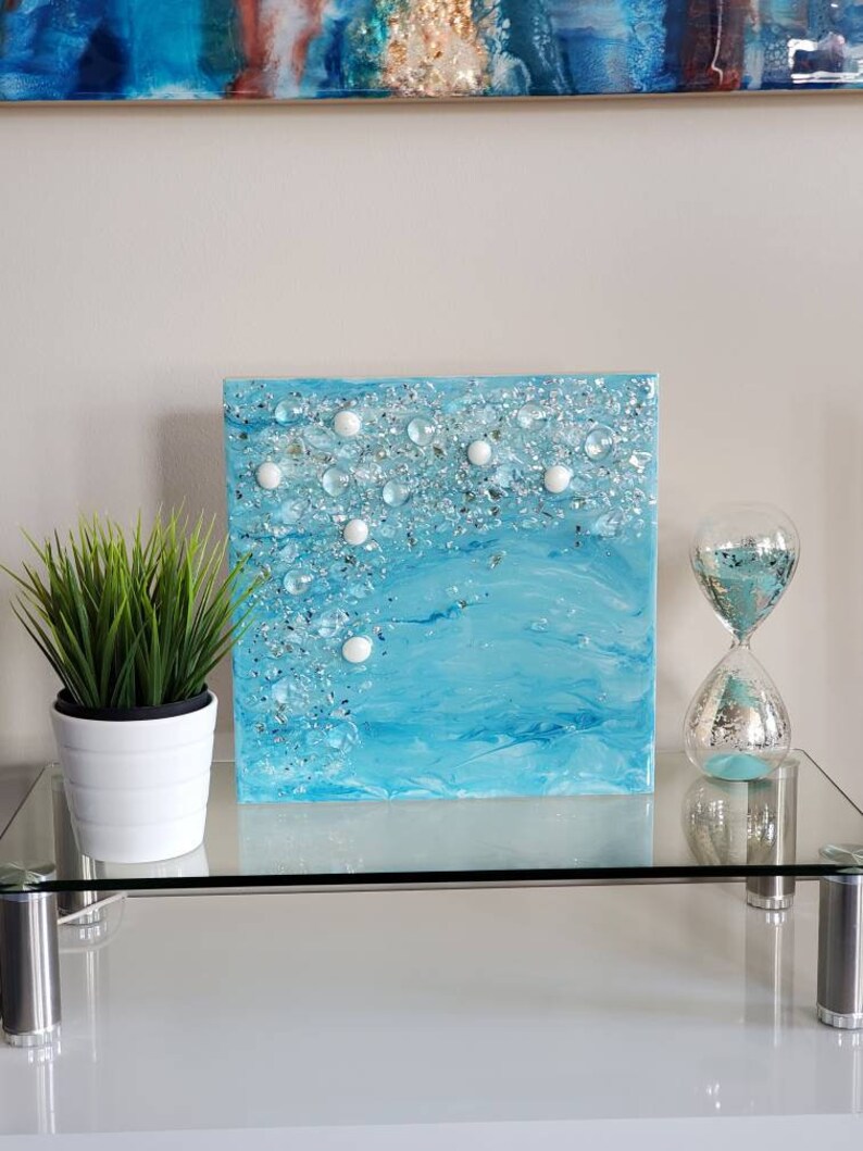Abstract Resin Painting, Mint, Luster Turquoise, White Resin Pastes ...