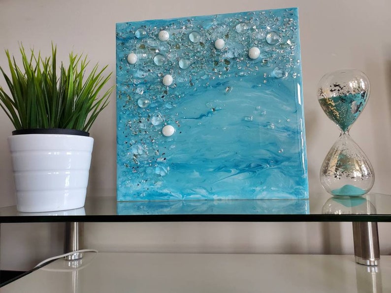 Abstract Resin Painting, Mint, Luster Turquoise, White Resin Pastes ...