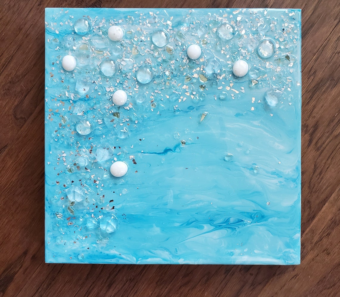 Abstract Resin Painting, Mint, Luster Turquoise, White Resin Pastes ...