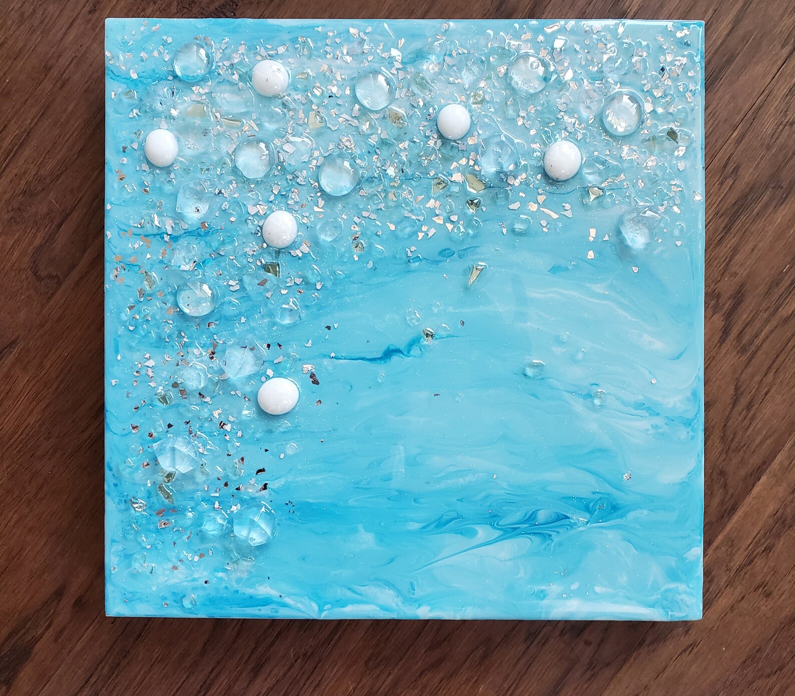 Abstract Resin Painting, Mint, Luster Turquoise, White Resin Pastes ...
