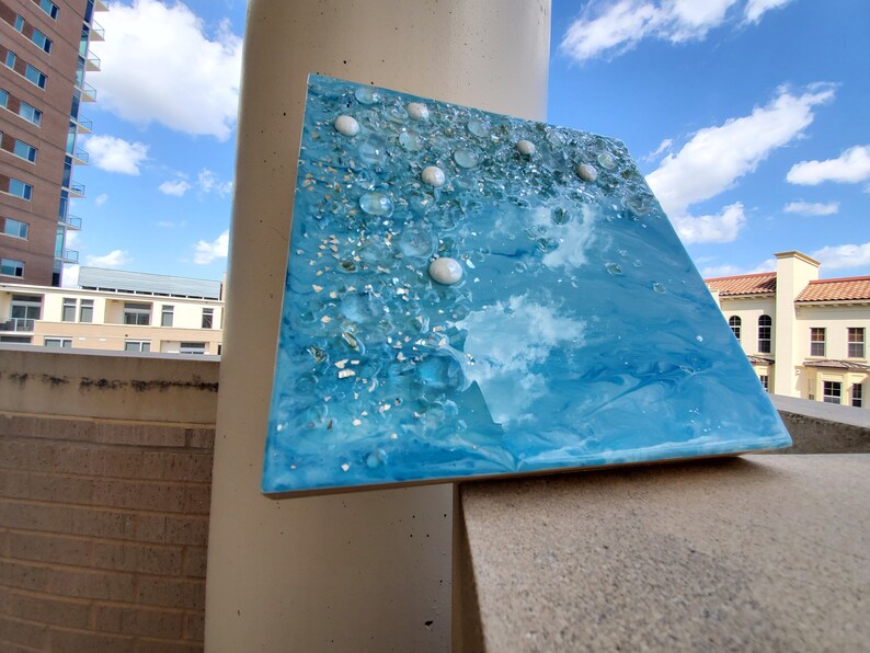 Abstract Resin Painting, Mint, Luster Turquoise, White Resin Pastes ...