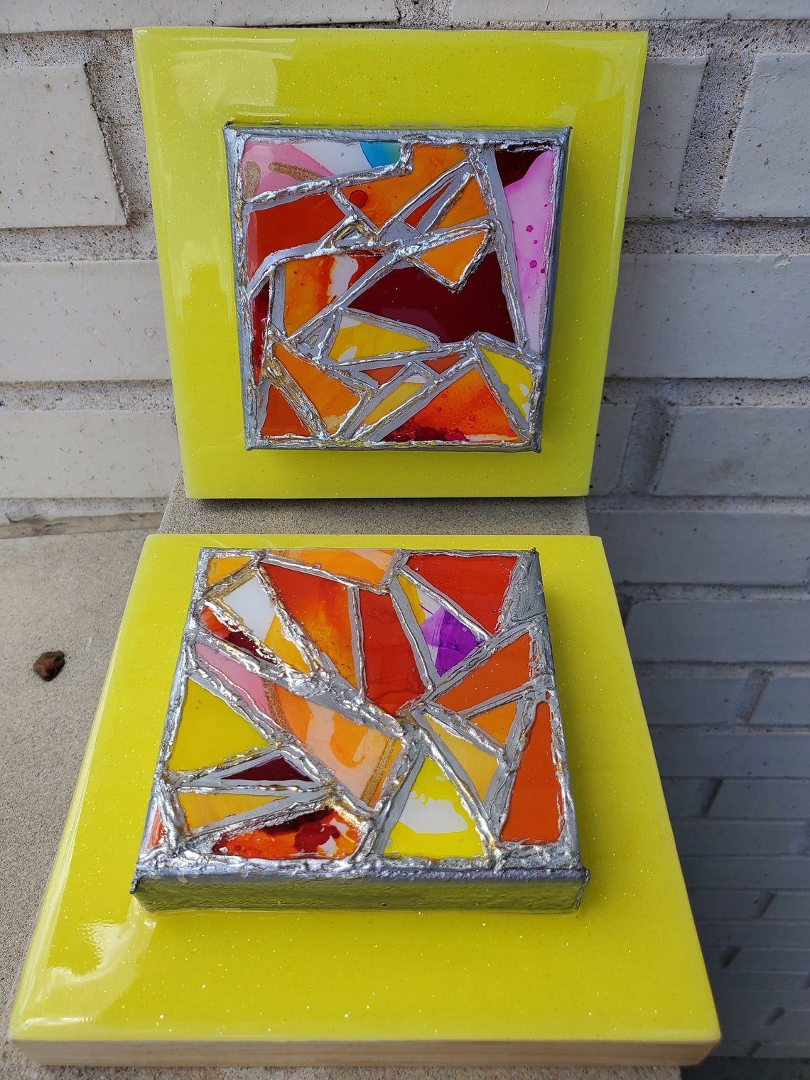 Abstract Resin Collage Multi Stacked Art in Yellow Orange - Etsy