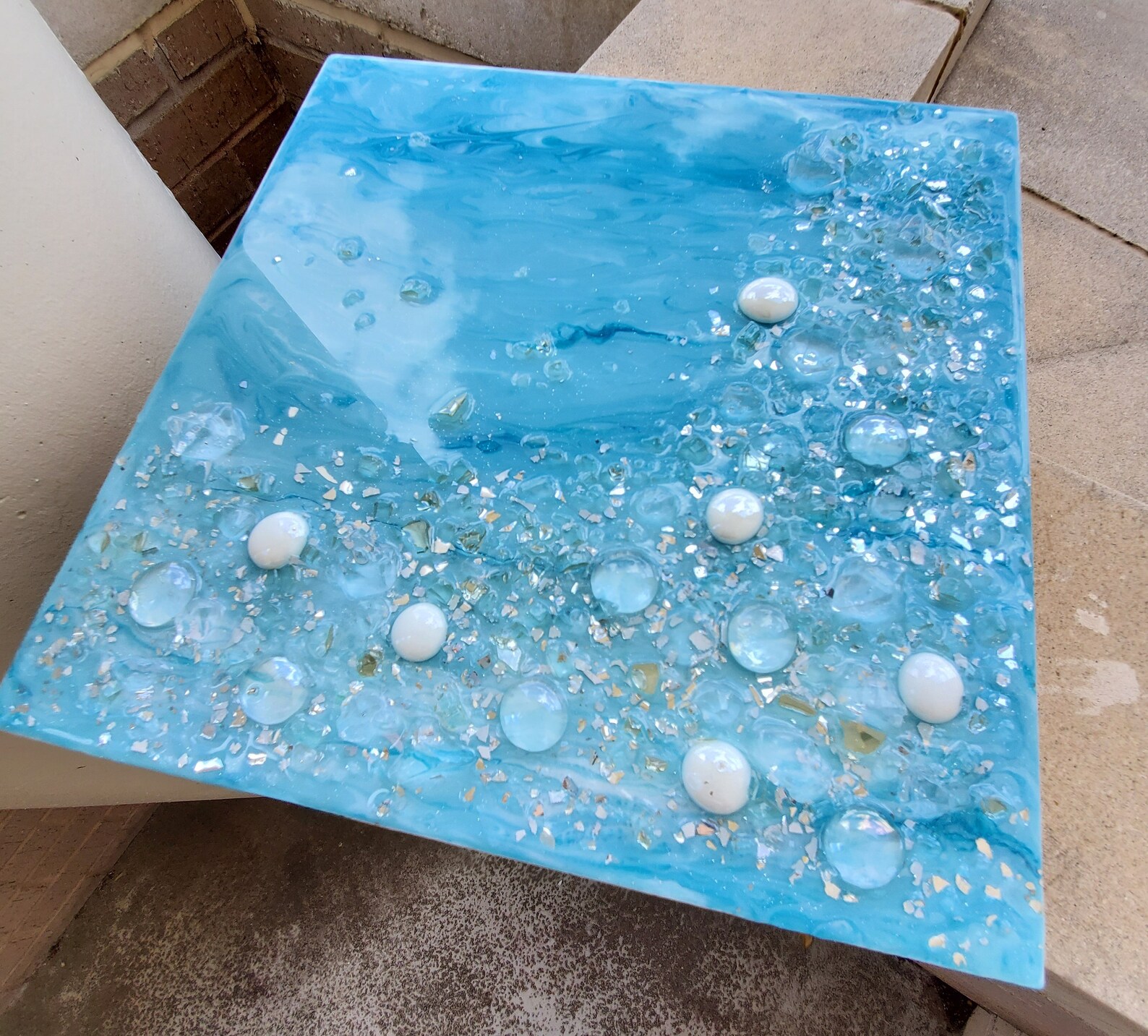 Abstract Resin Painting, Mint, Luster Turquoise, White Resin Pastes ...
