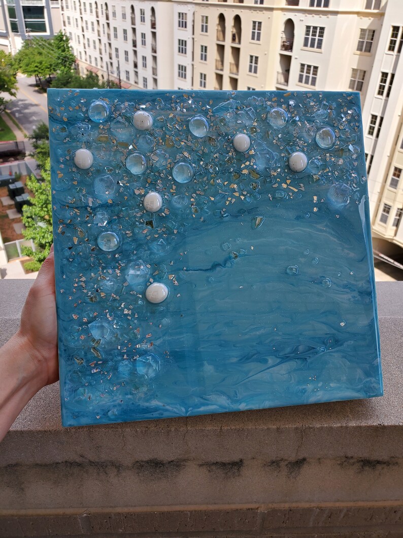 Abstract Resin Painting, Mint, Luster Turquoise, White Resin Pastes ...