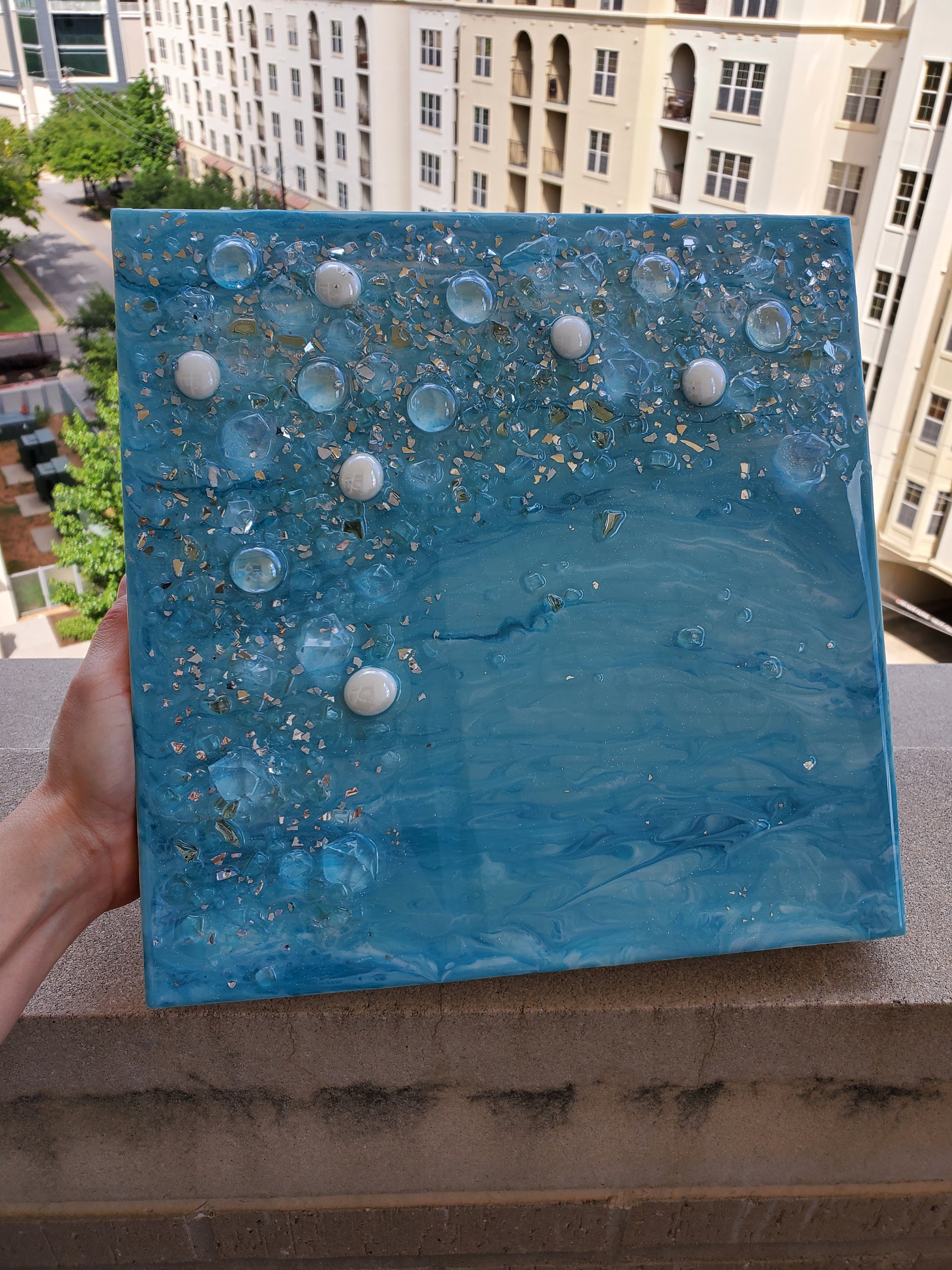 Abstract Resin Painting, Mint, Luster Turquoise, White Resin Pastes ...