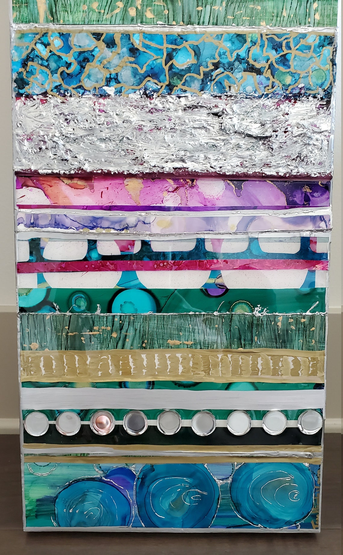 SOLD Abstract Collage Resin Mixed Media Art W Glass Rods & Crushed ...