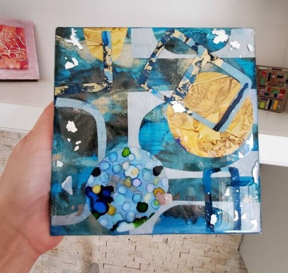 Mixed Art & Collectibles Painted Collage Resin Art etna.com.pe
