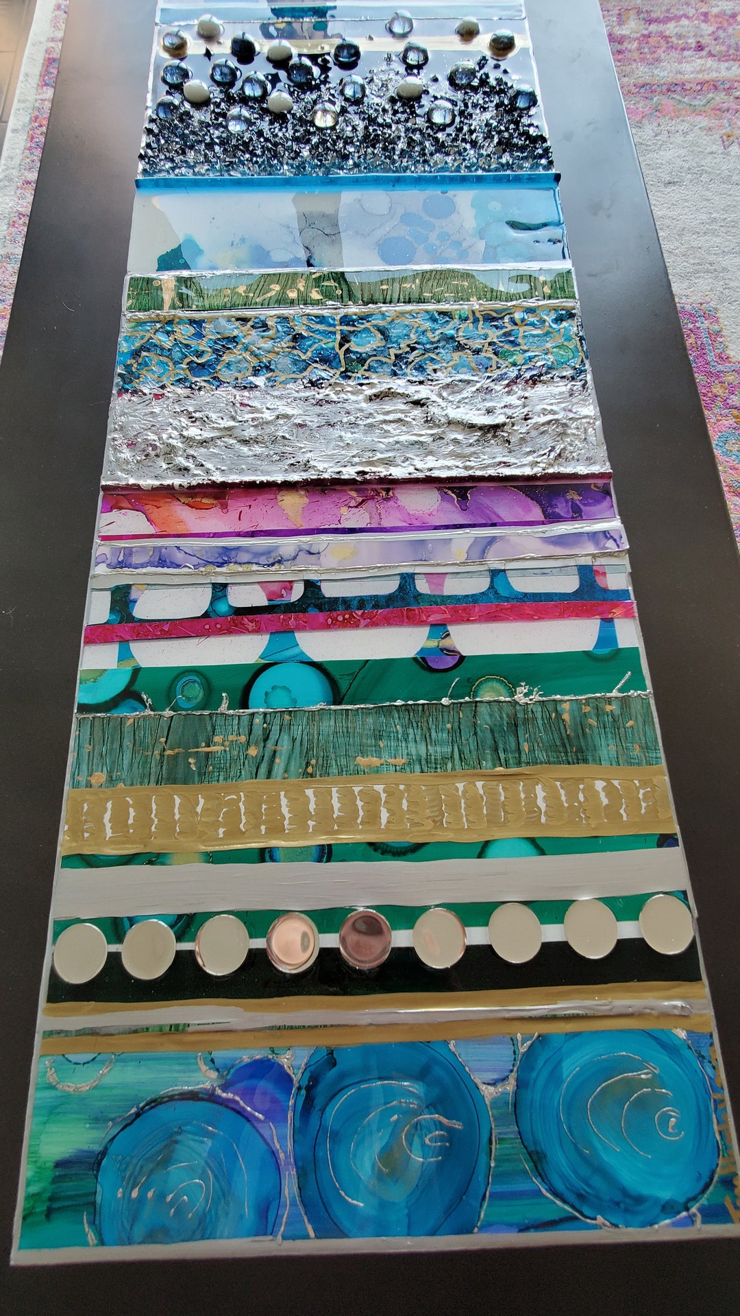 SOLD Abstract Collage Resin Mixed Media Art W Glass Rods & Crushed ...