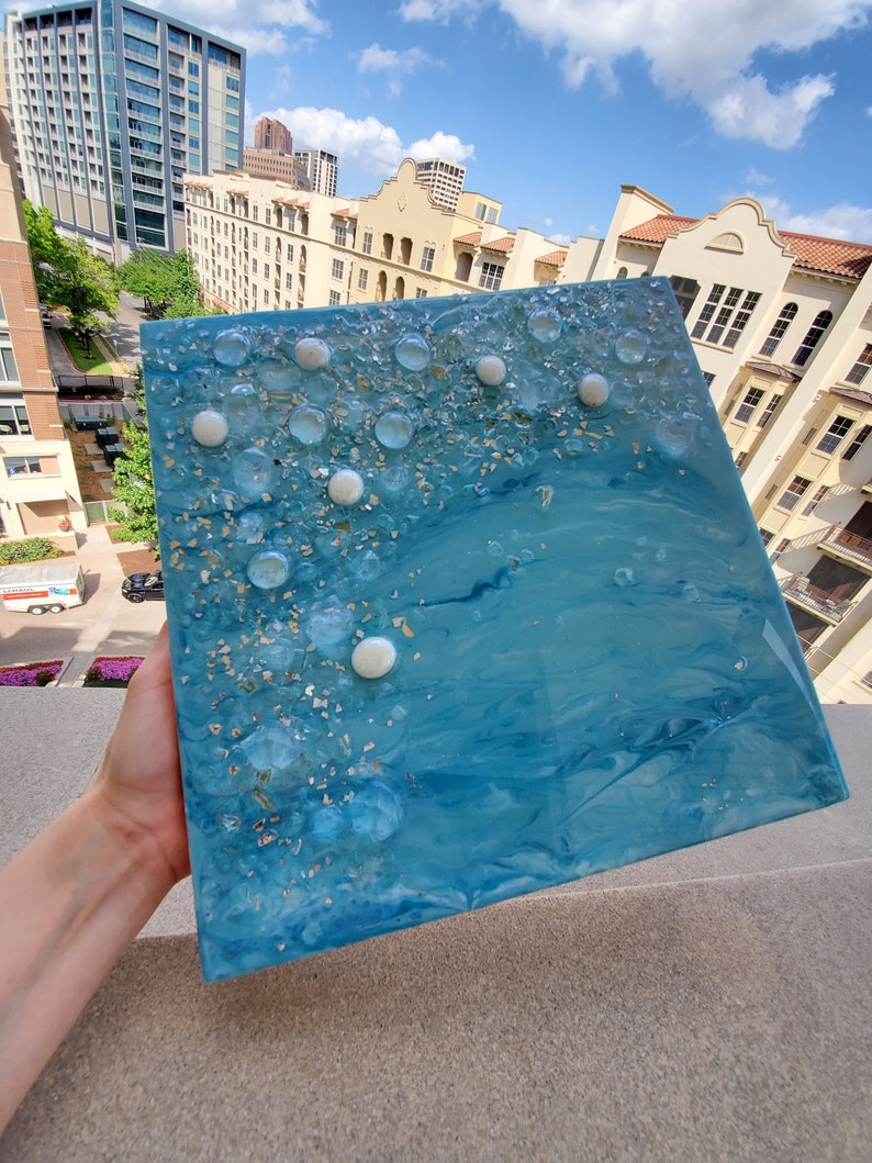 Abstract Resin Painting, Mint, Luster Turquoise, White Resin Pastes ...