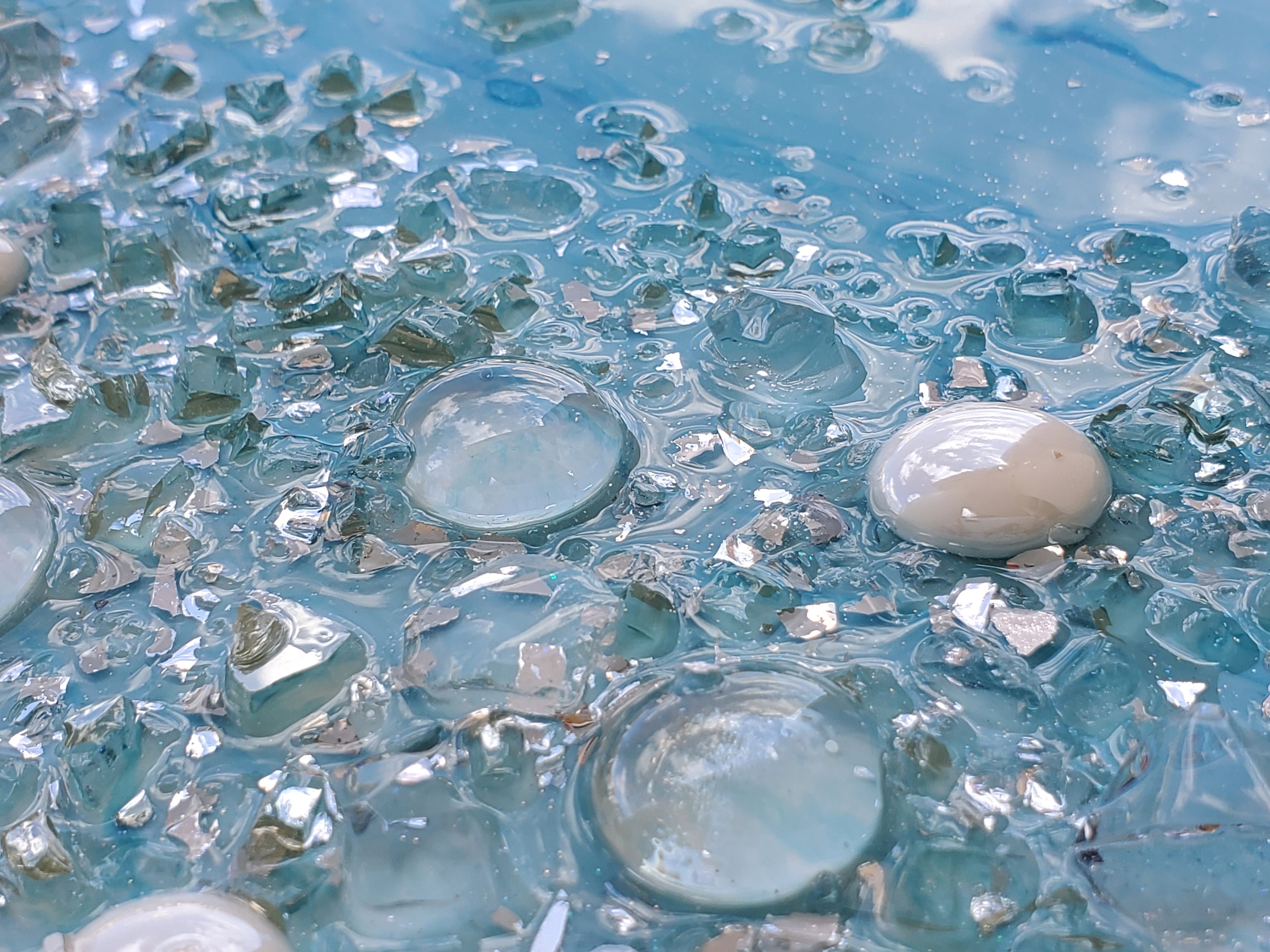 Abstract Resin Painting, Mint, Luster Turquoise, White Resin Pastes ...