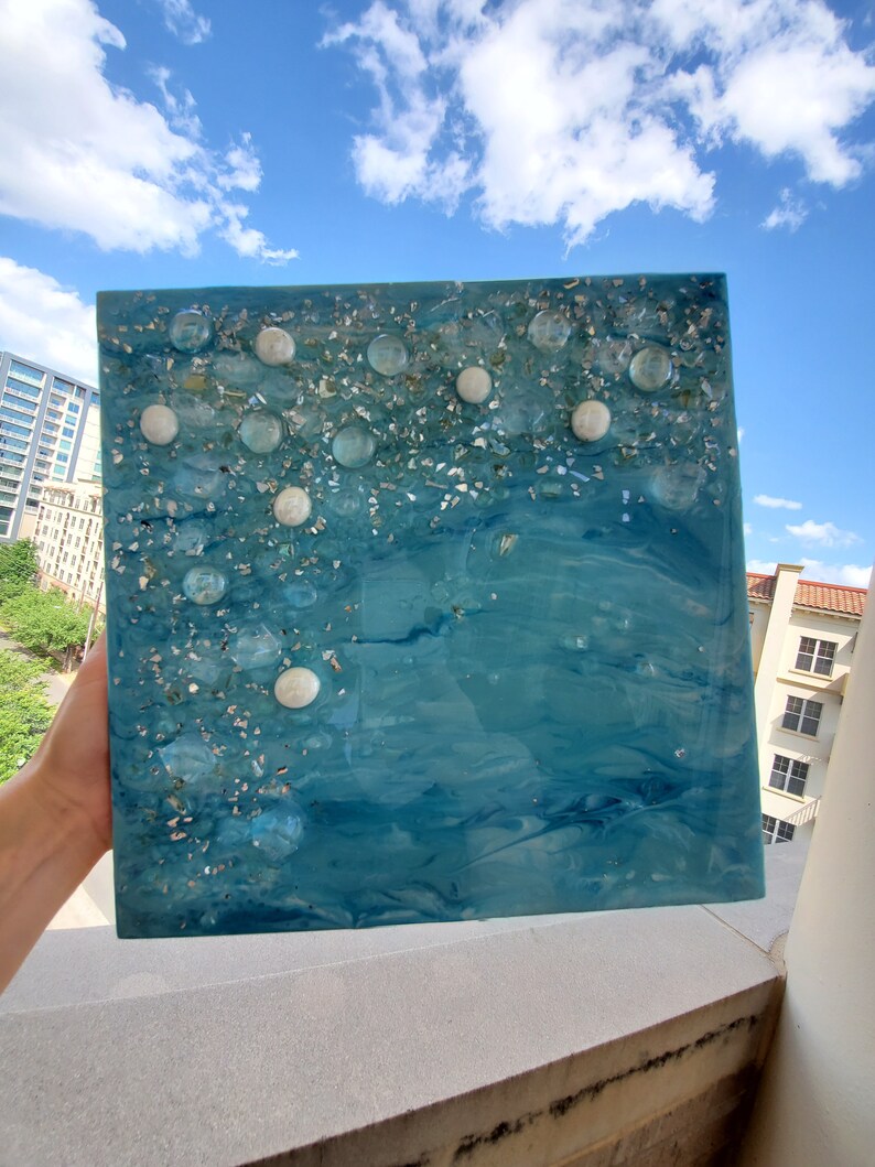 Abstract Resin Painting, Mint, Luster Turquoise, White Resin Pastes ...