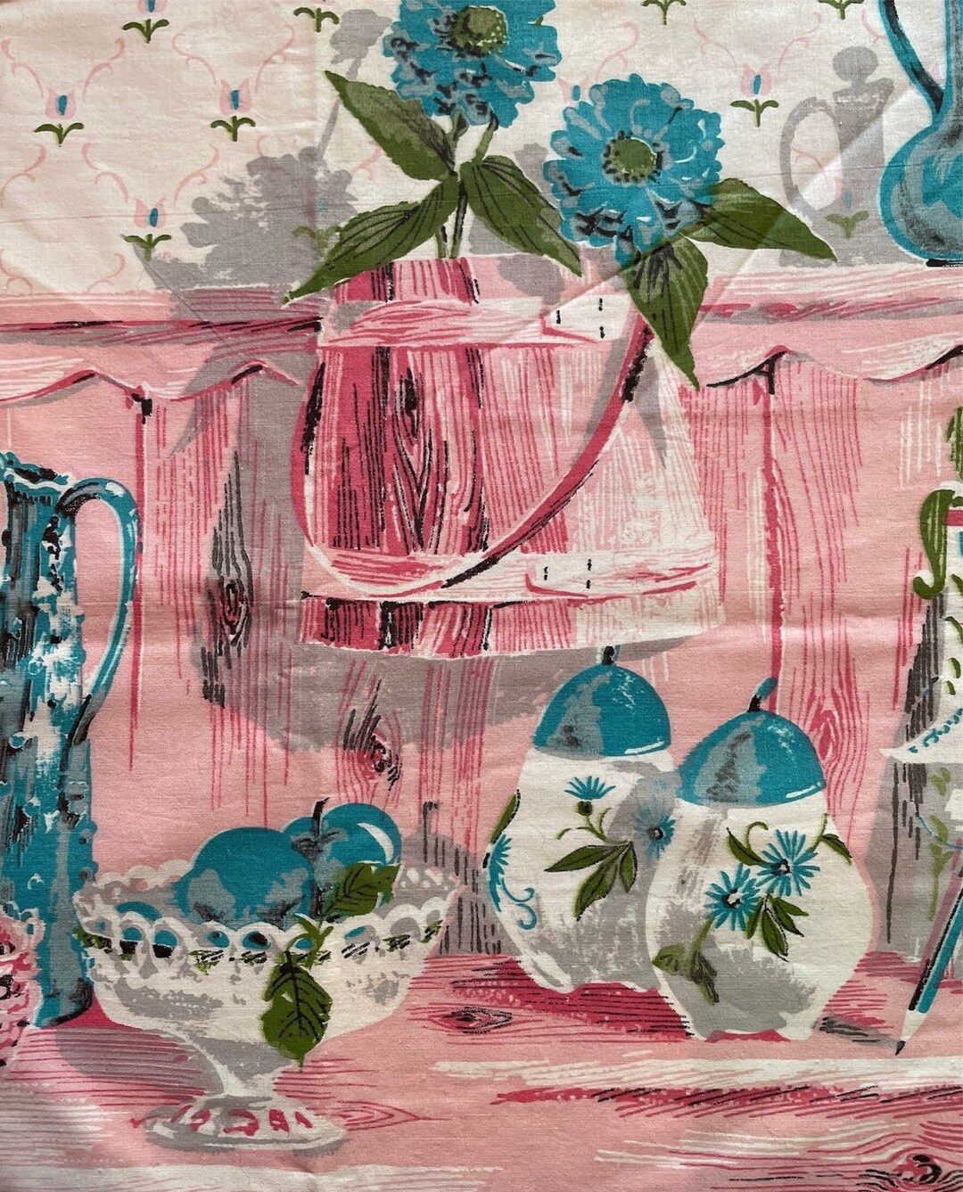 Pair of Pink Novelty Print Kitchen Curtains - Etsy