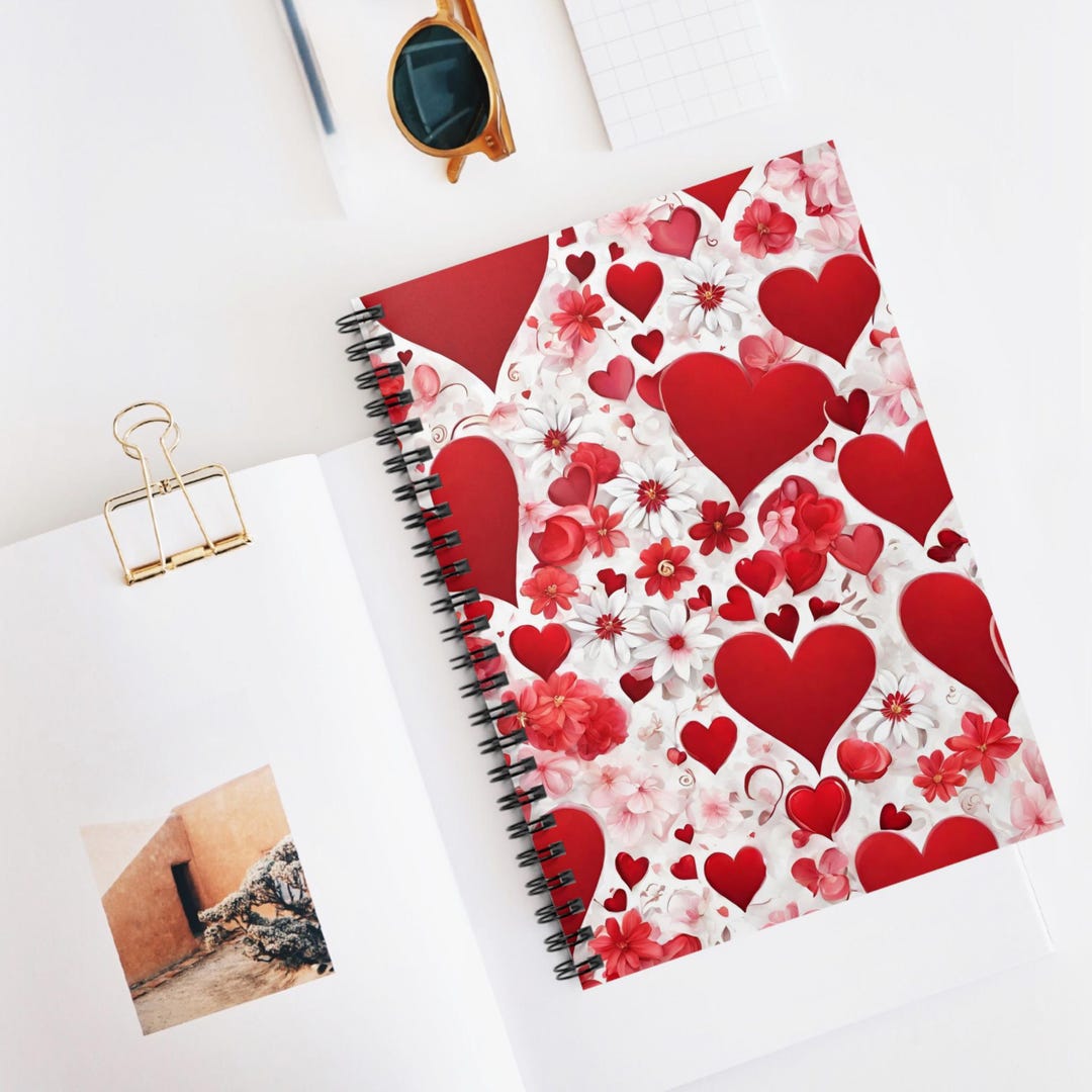 Heart Valentine Spiral Notebook, Love Journal, Romantic Diary, Red ...