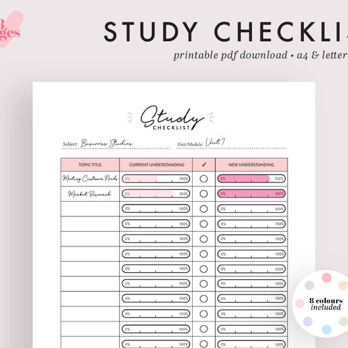 Study Checklist Printable Planner Study Tracker Study List - Etsy UK Study Checklist Printable Planner Study Tracker Study List - Etsy UK