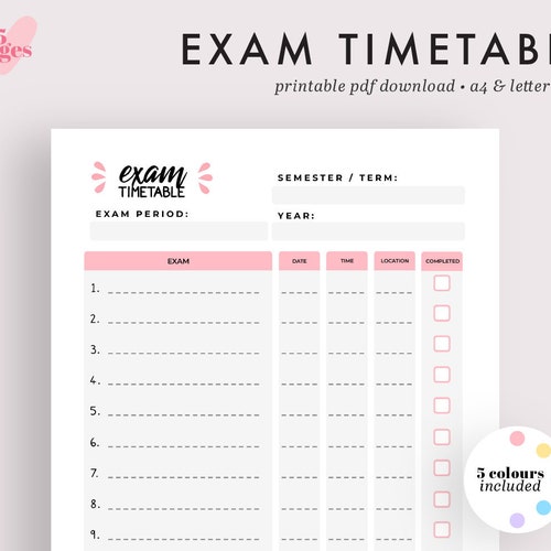Exam Timetable Printable Planner Exam Schedule Exam - Etsy
