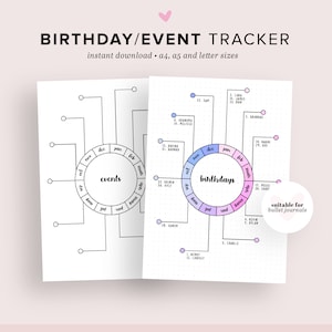 Birthday Tracker Printable, IMPORTANT DATES List Printable, Bullet ...