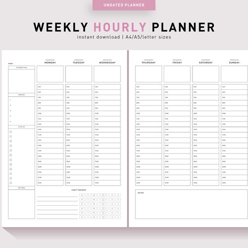 Weekly Hourly Planner Printable Weekly Schedule Daily - Etsy