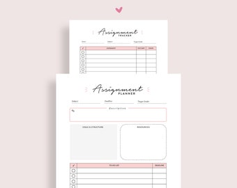 Homework Tracker, Printable Planner, Homework Planner, Assignment ...