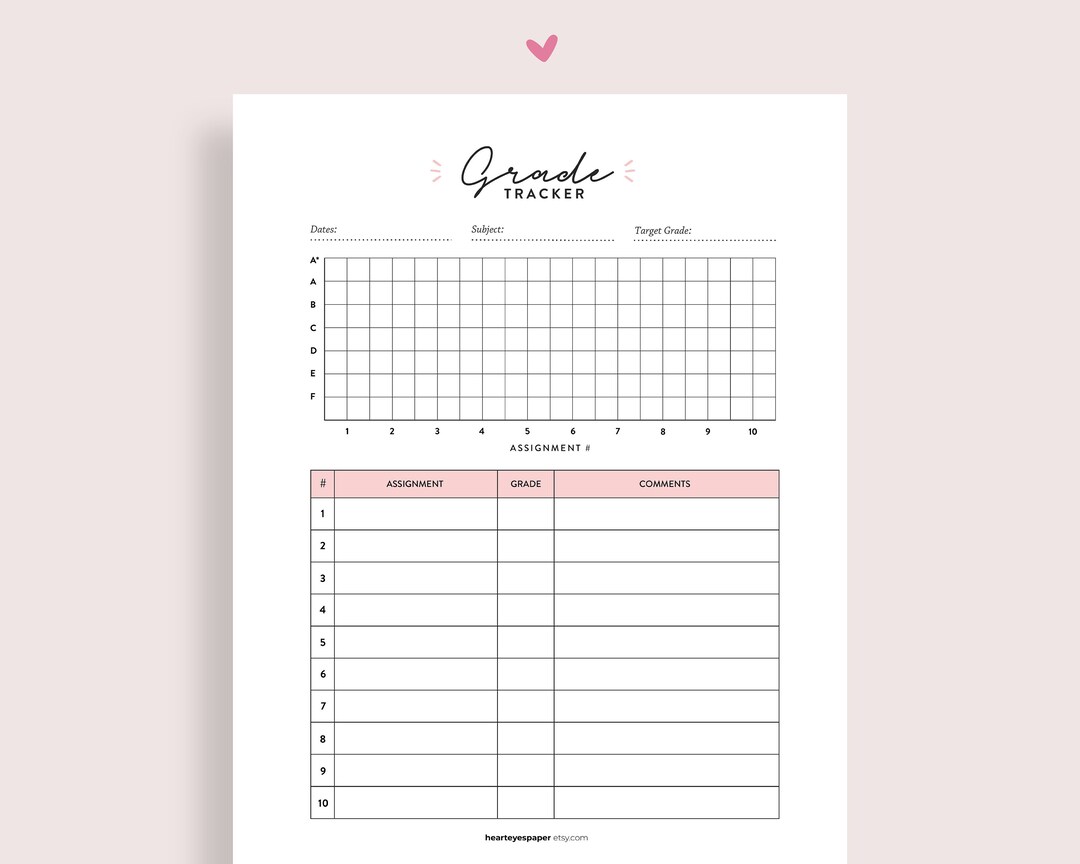Grade Tracker, Assignment Tracker, Printable Planner, Assignment ...