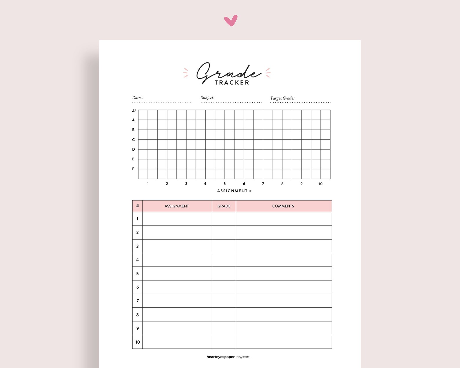 Grade Tracker, Assignment Tracker, Printable Planner, Assignment ...
