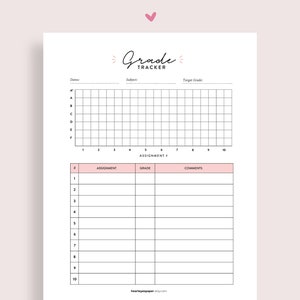 Grade Tracker, Assignment Tracker, Printable Planner, Assignment ...