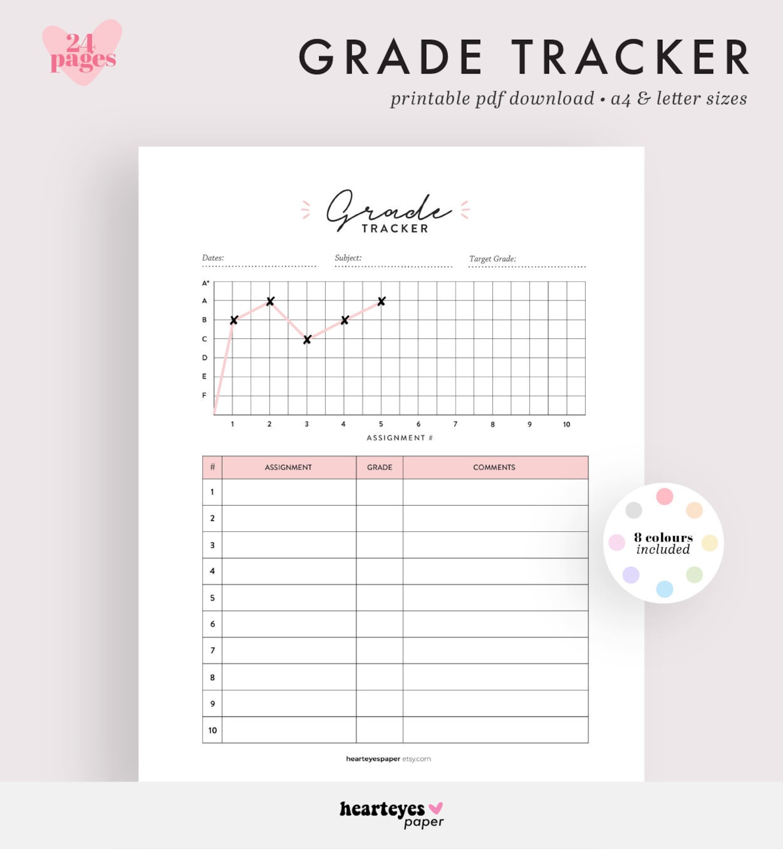 Grade Tracker Assignment Tracker Printable Planner - Etsy