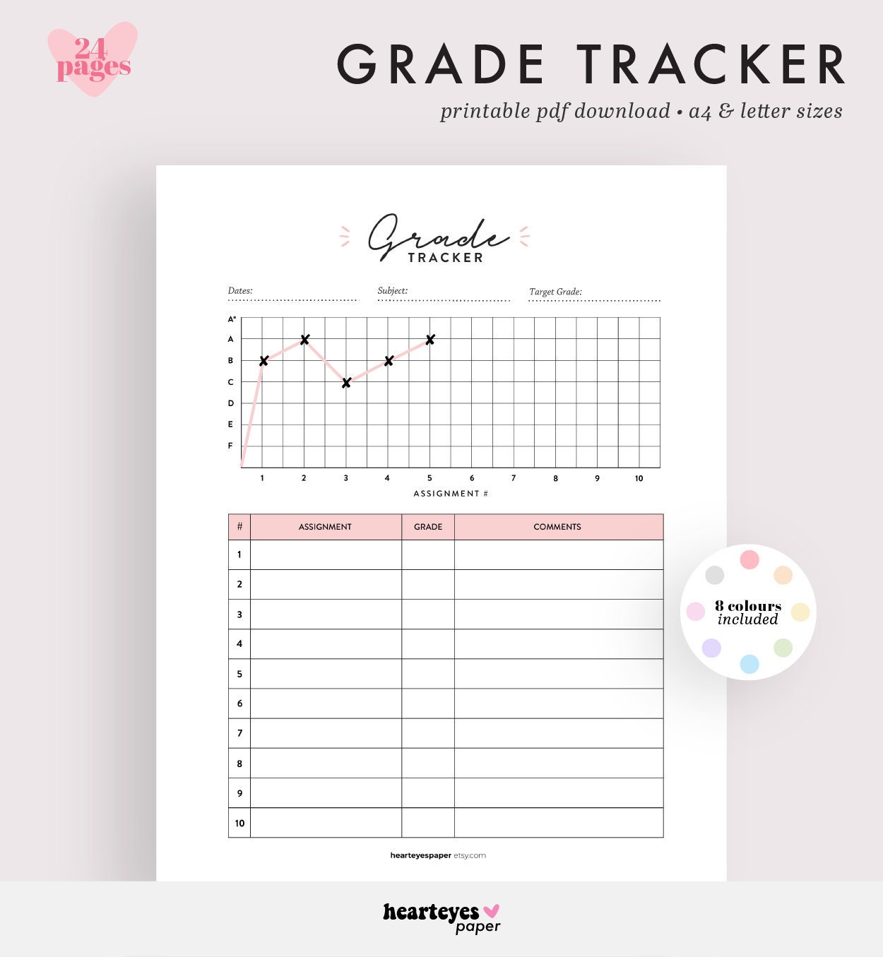 Grade Tracker Assignment Tracker Printable Planner - Etsy