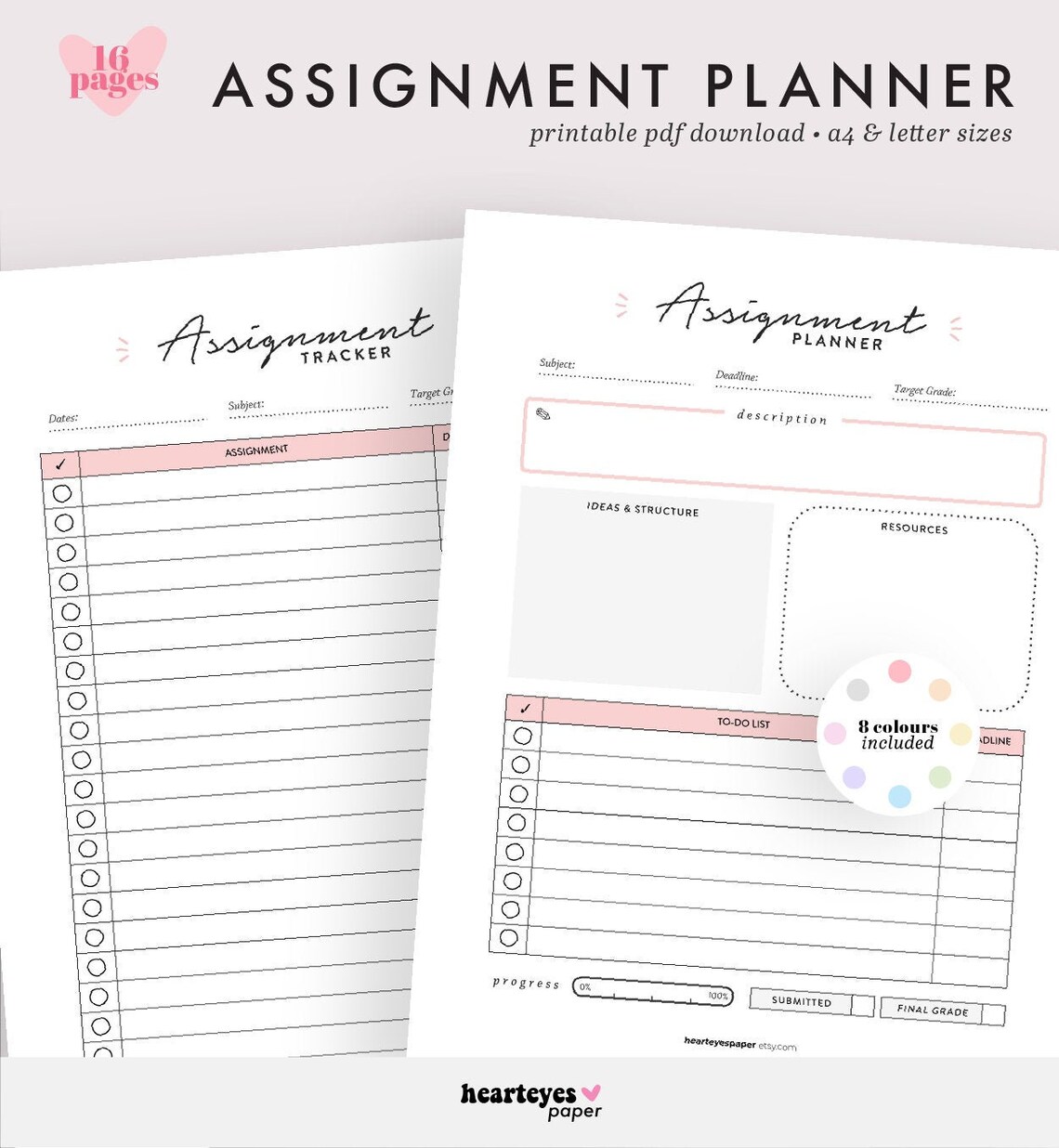Assignment Planner Assignment Tracker Printable Planner | Etsy