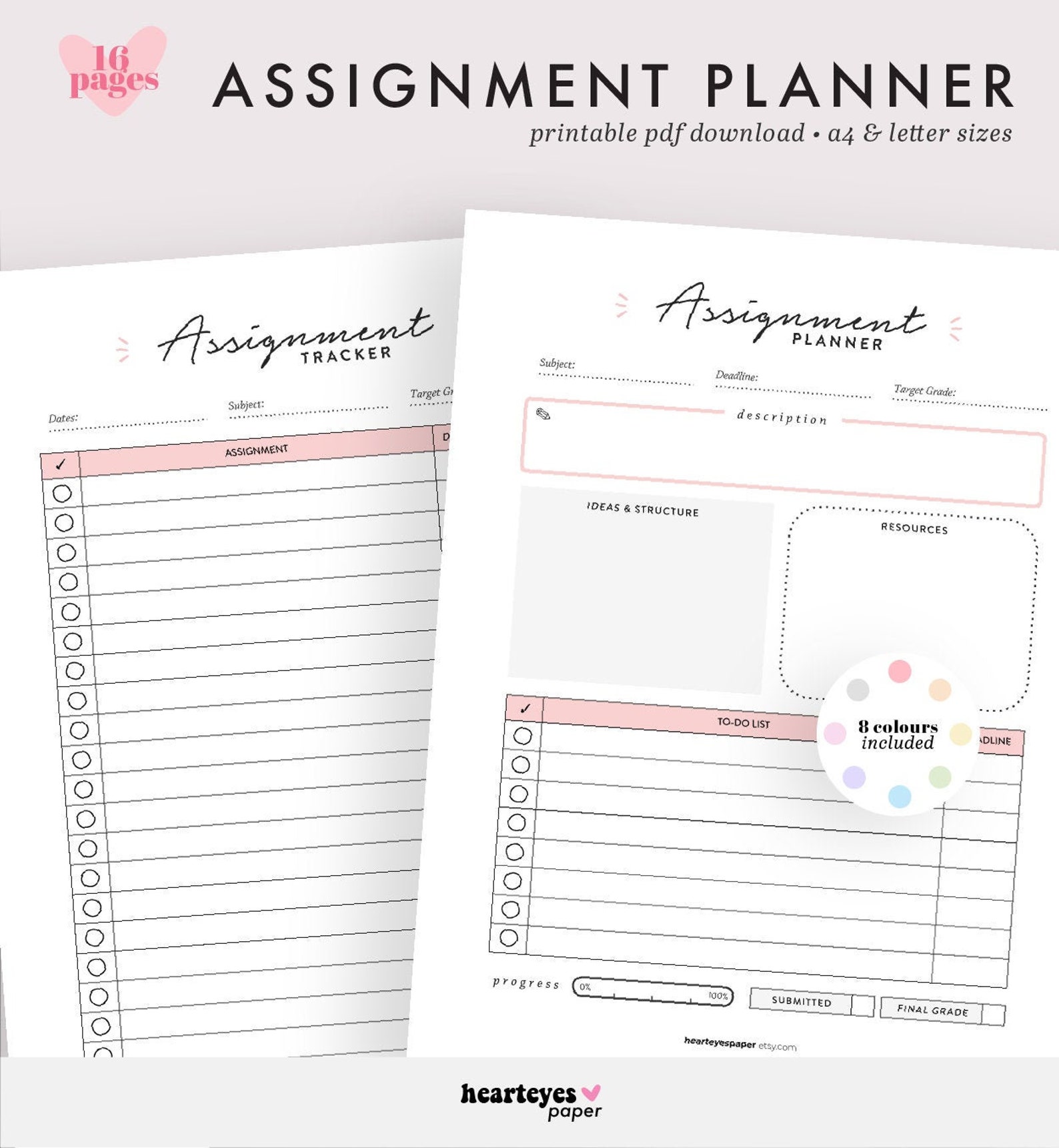 Assignment Planner Assignment Tracker Printable Planner | Etsy