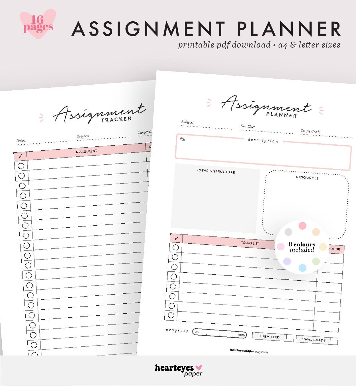 Assignment Planner Assignment Tracker Printable Planner | Etsy