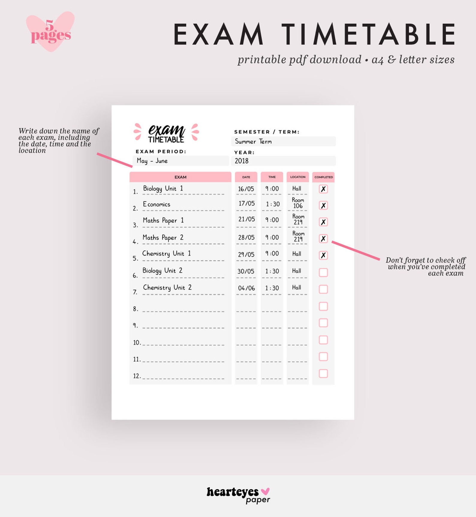 Exam Timetable, Printable Planner, Exam Schedule, Exam Planner, School ...