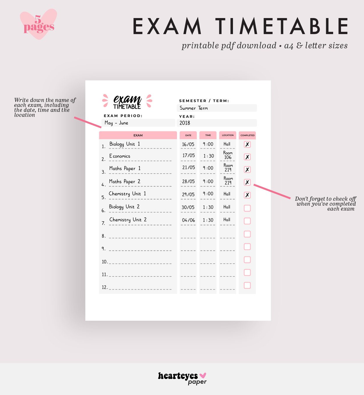 Exam Timetable, Printable Planner, Exam Schedule, Exam Planner, School ...
