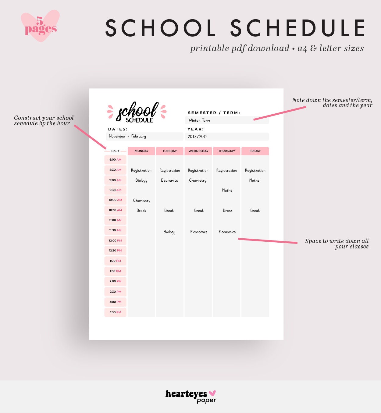School Schedule, Printable Schedule, School Timetable, Class Schedule ...