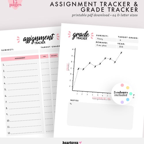 Grade Tracker Assignment Tracker Printable Planner - Etsy