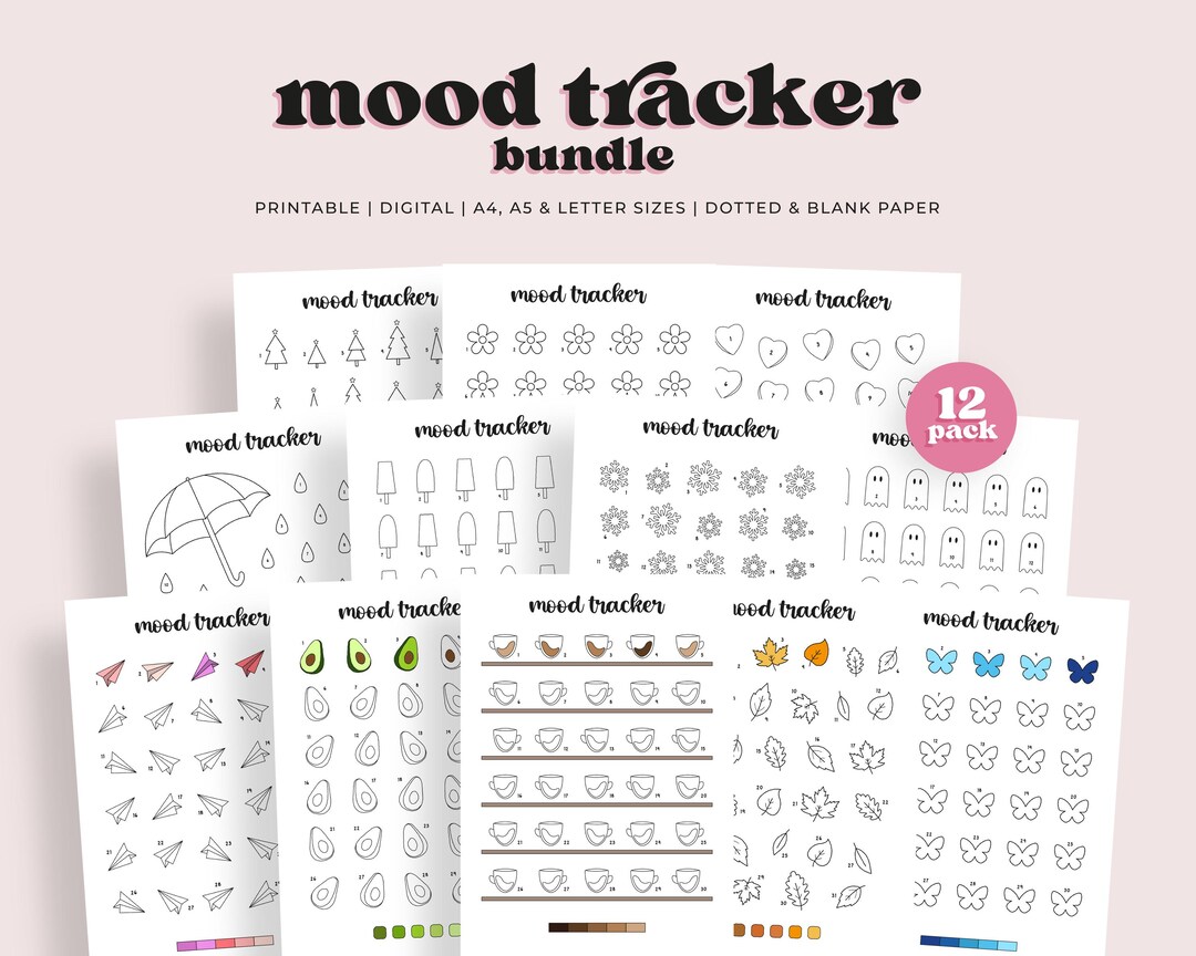 Mood Tracker Printable Bundle, Mood Journal, Mood Chart, Bullet Journal ...